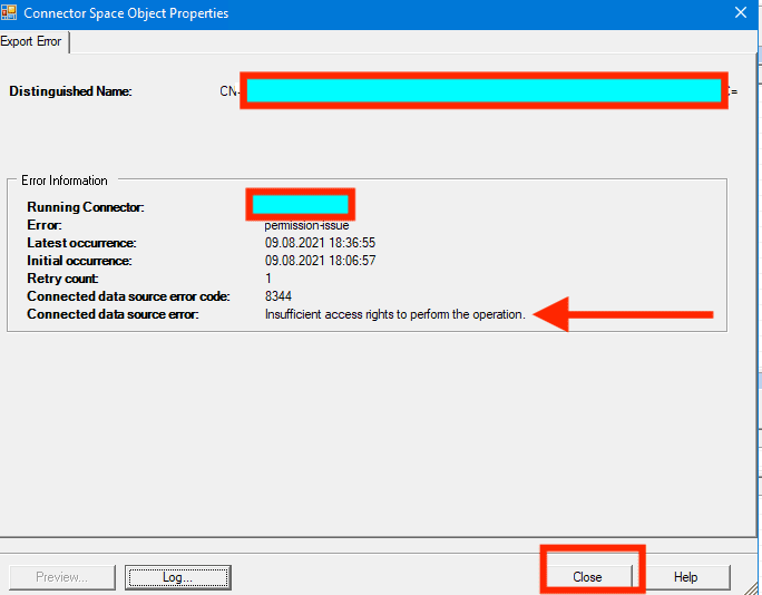 Azure AD Connect Permission issue: Error 8344 insufficient access